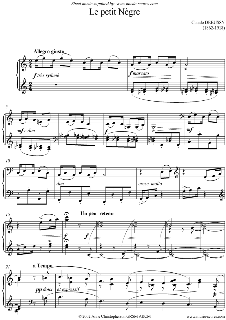 Debussy. Le Petit Nègre classical sheet music Debussy. Le Petit Nègre classical sheet music