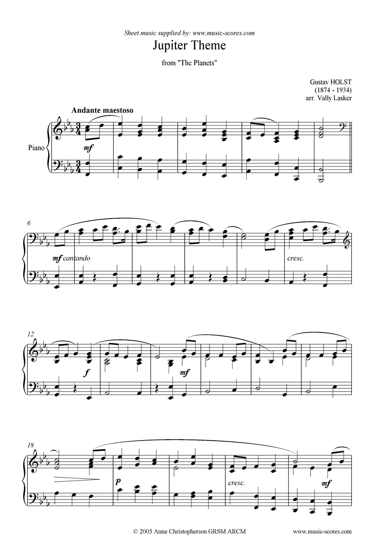 Holst. The Planets Theme from Jupiter classical sheet music Holst. The Planets Theme from Jupiter classical sheet music