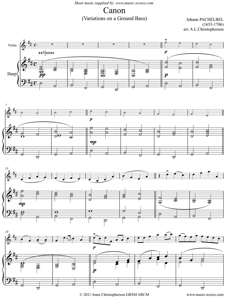 Pachelbel. Canon Violin and Harp classical sheet music Pachelbel. Canon Violin and Harp classical sheet music