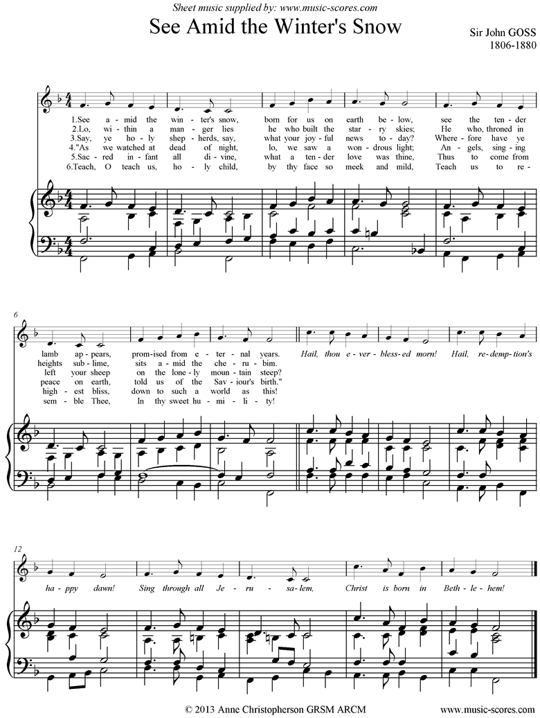 Christmas. See Amid the Winters Snow classical sheet music Christmas. See Amid the Winters Snow classical sheet music
